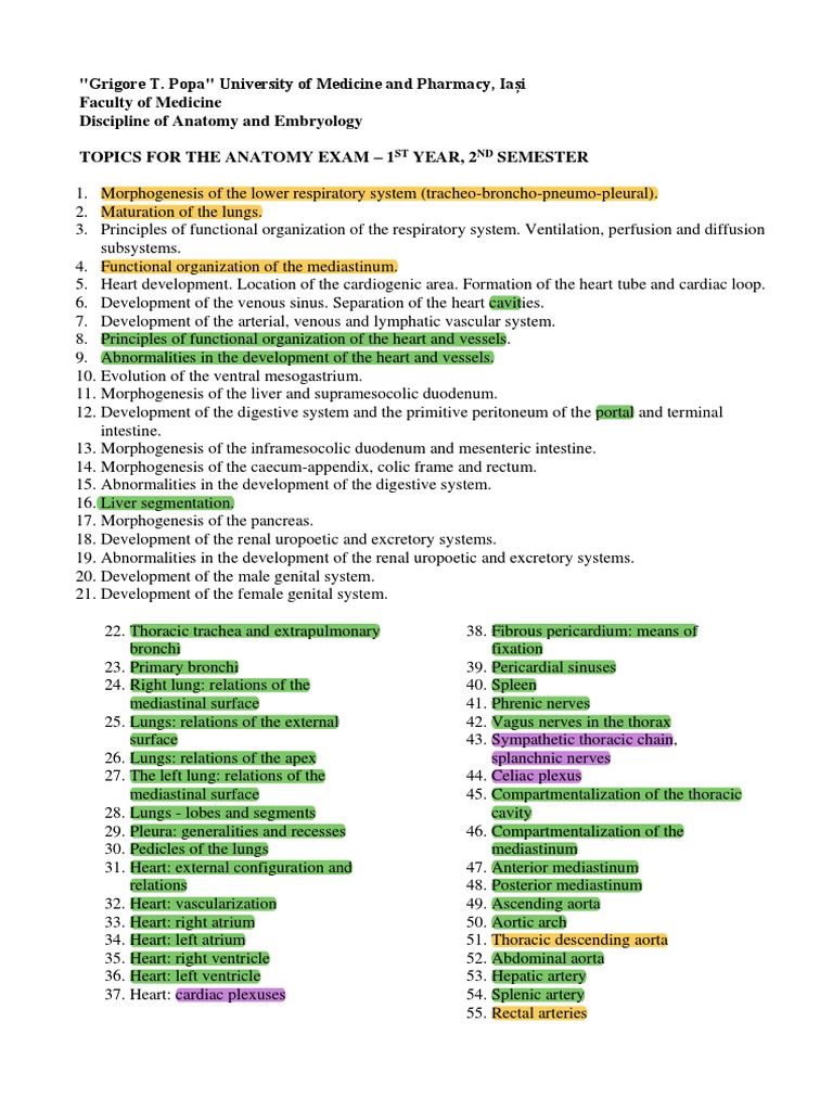 Exam Topics Year 1 Sem 2 ENG | PDF | Aorta | Heart