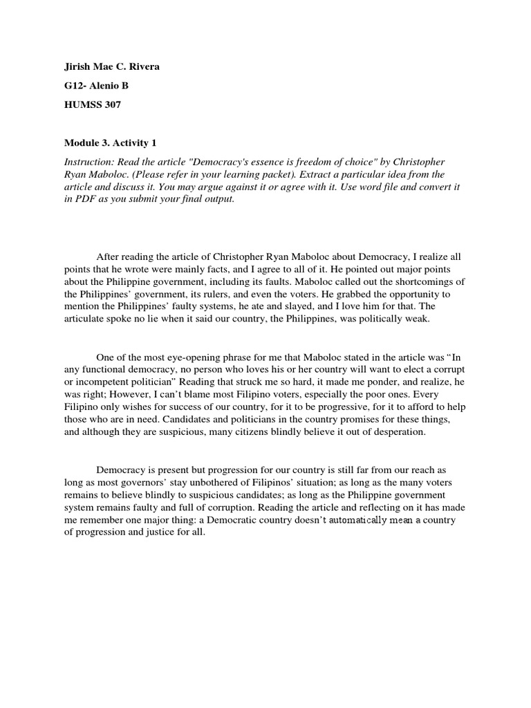 HUMSS 307 - Module 3 Act 1 | PDF | Politics | Social Science