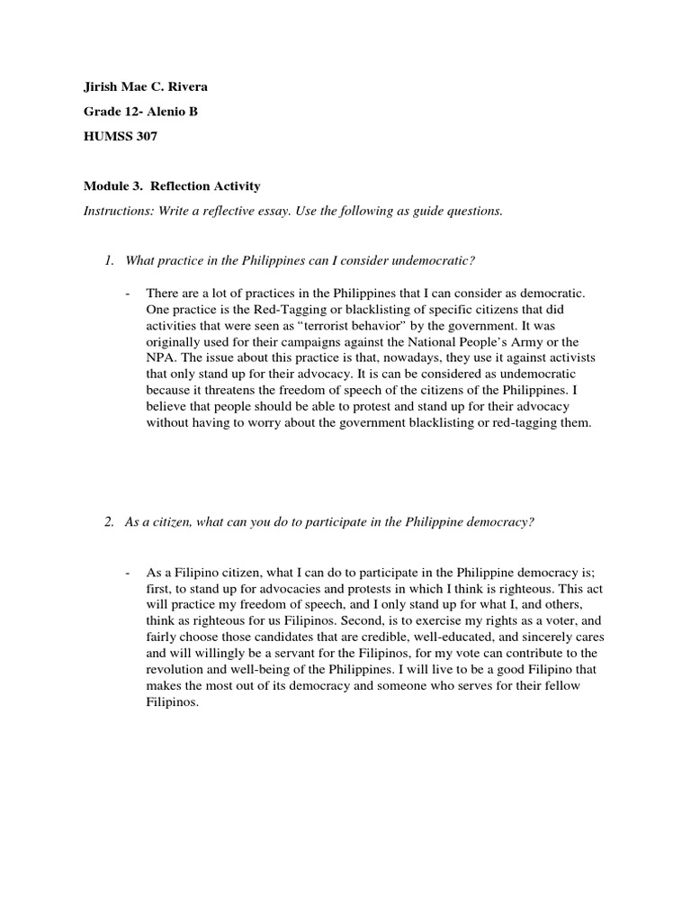 HUMSS 307 - Module 3 Reflection Activity | PDF