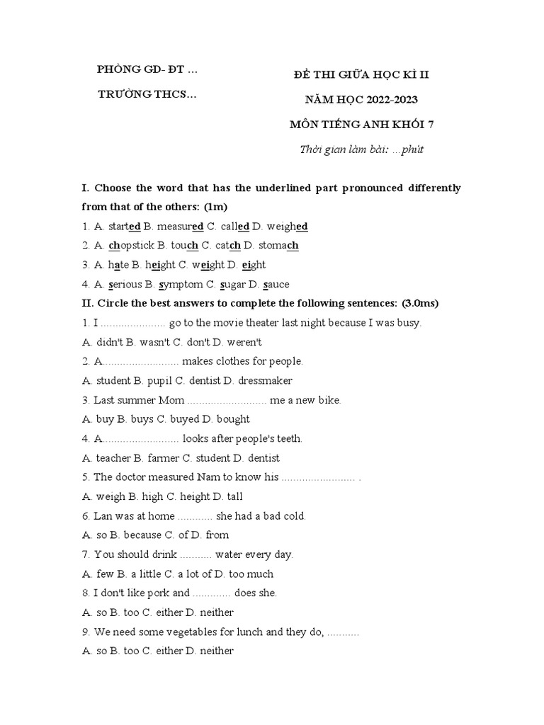 De Thi Giua Hoc Ki 2 Mon Tieng Anh 7 Ket Noi Tri Thuc | PDF | Foods ...