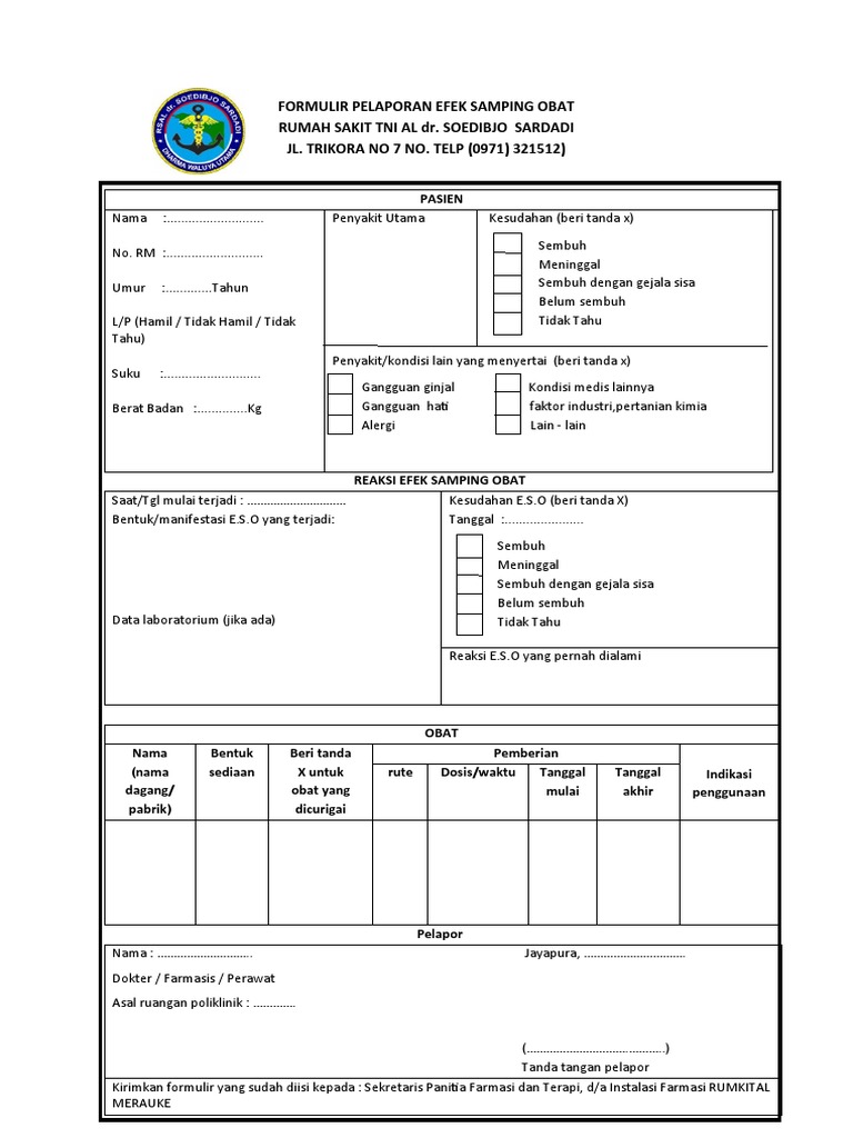 Form Monitoring Efek Samping Obat A4 | PDF