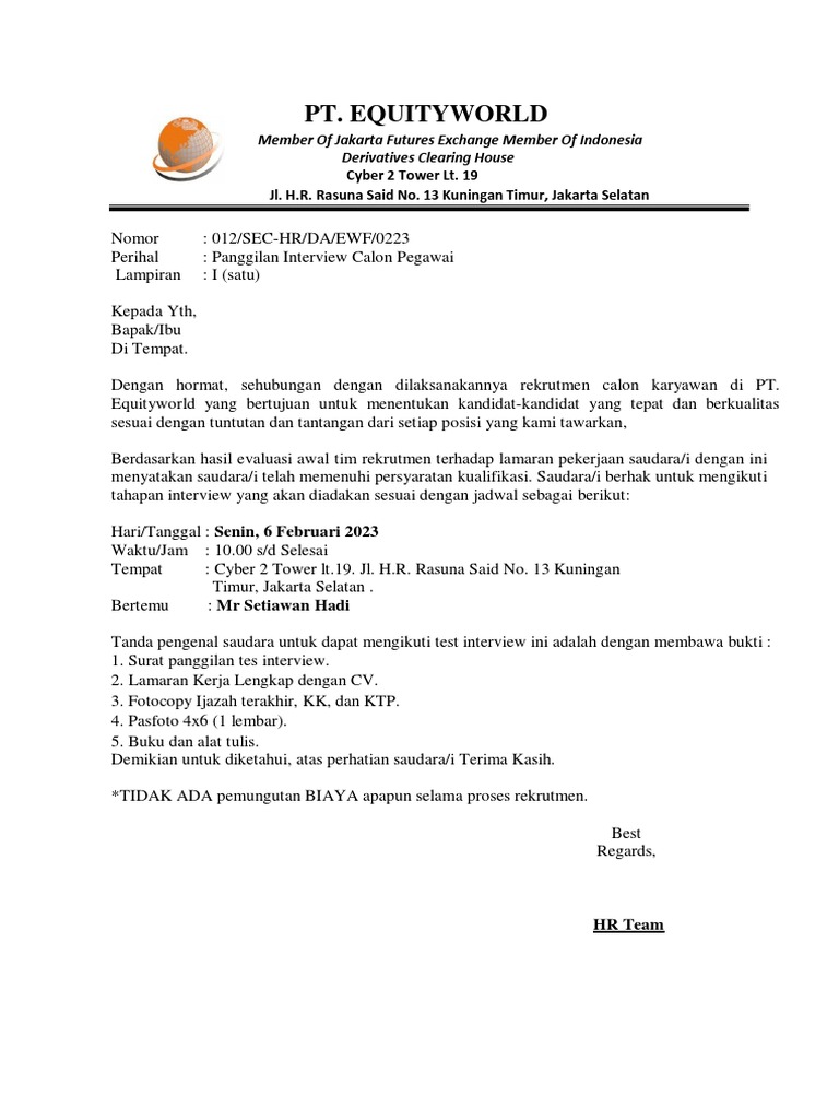 Undangan Interview - 6 Februari 2023 | PDF