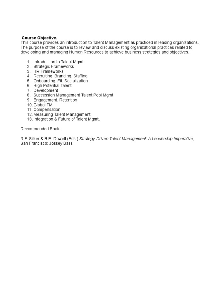 Global Talent Management - Syllabus | PDF