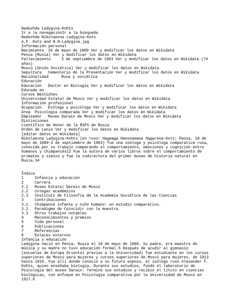 Nadezhda Ladygina-Kohts | PDF
