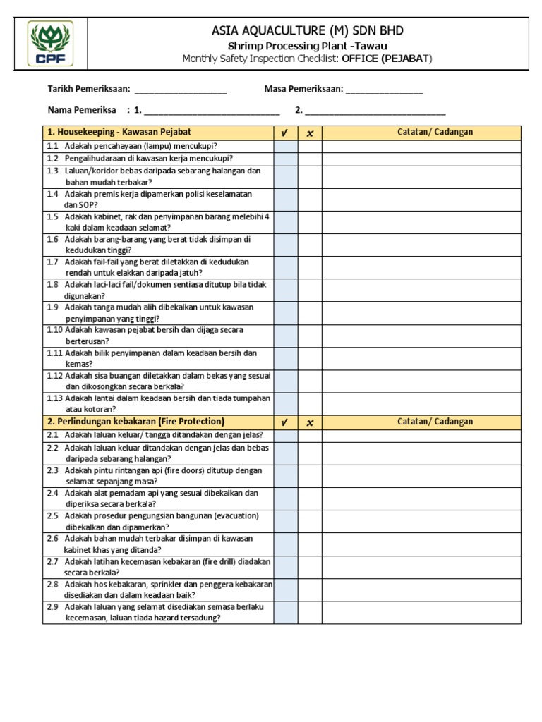 1.monthly Safety Checklist - OFFICE | PDF
