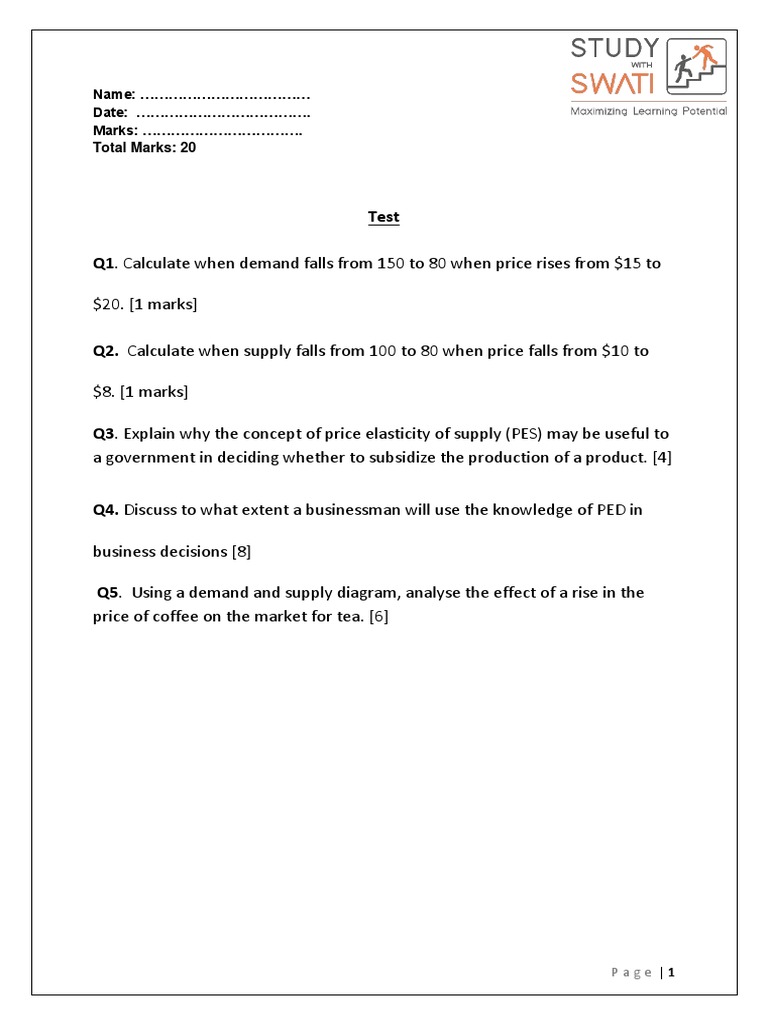 Test On Demand Supply PED and PES | PDF