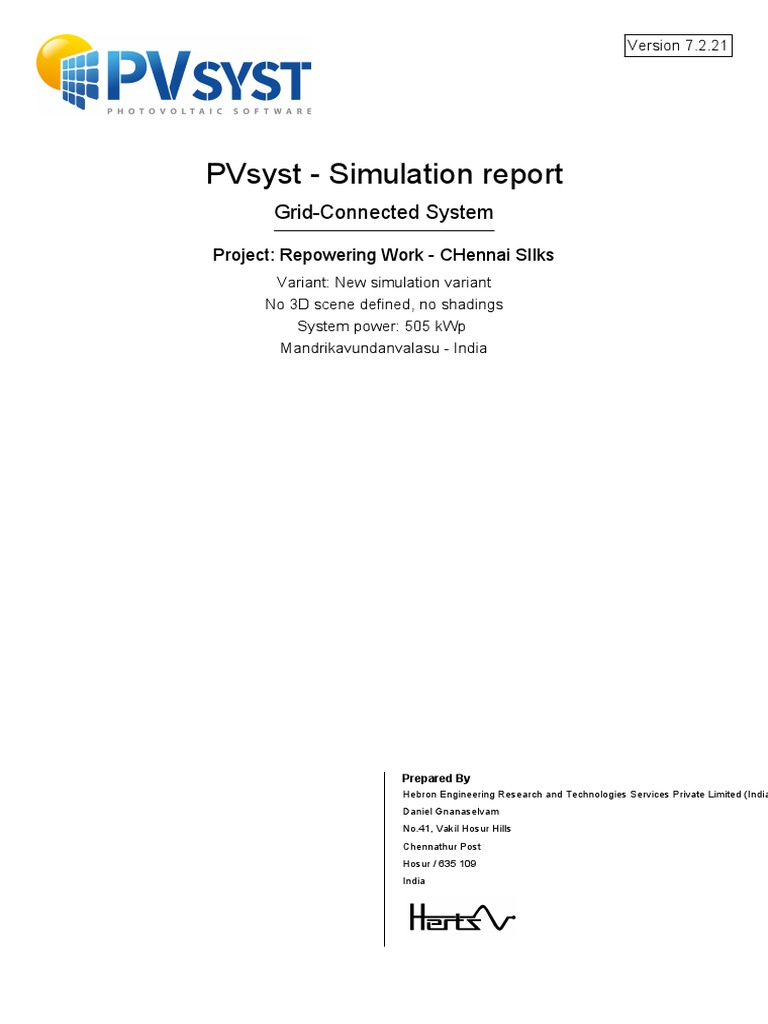 PVsyst Report - 1 | PDF | Photovoltaics | Solar Panel