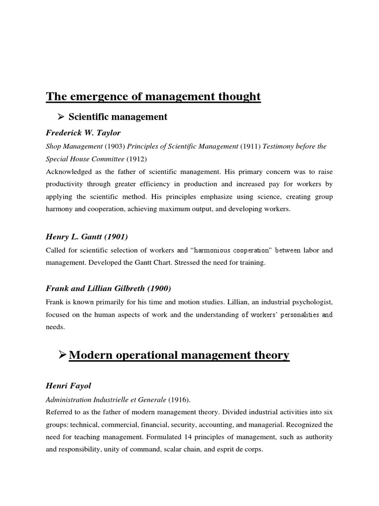 The Emergence of Management Thought | PDF | Business