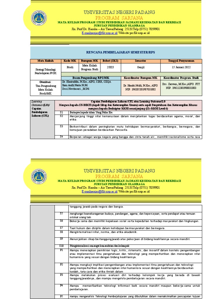 RPS OBE TP PJOK Hasil Diskusi | PDF