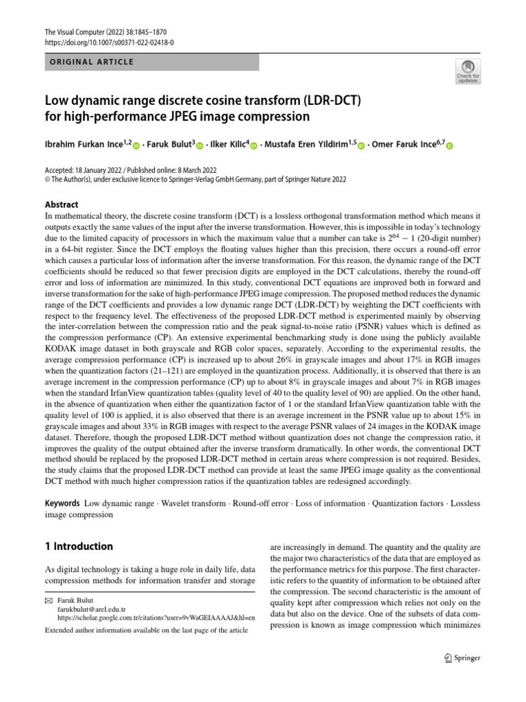 Low Dynamic Range Discrete Cosine Transform LDRDCT For Highperformance JPEG Image ...