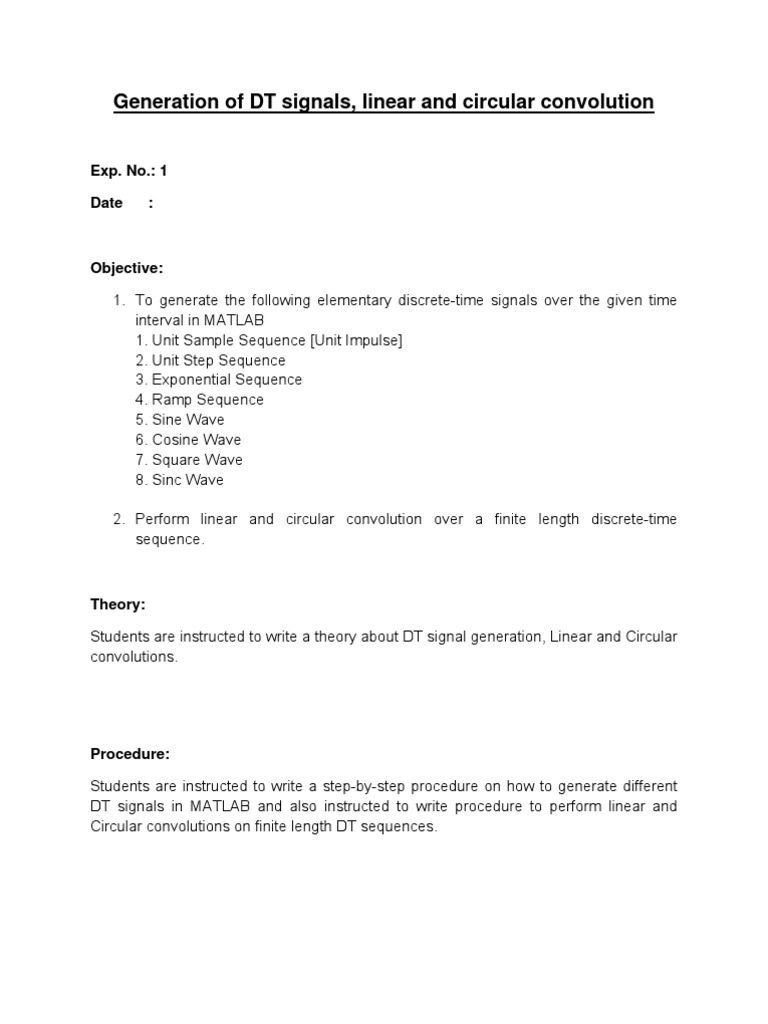 Exp - No.-1 Signal Generation, Linear and Circular Convolution | PDF ...