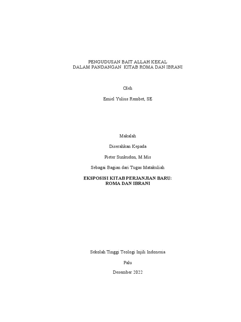 Emiel Y Rembet (Eksposisi Kitab Roma Ibrani - Pengudusan Bait Allah ...