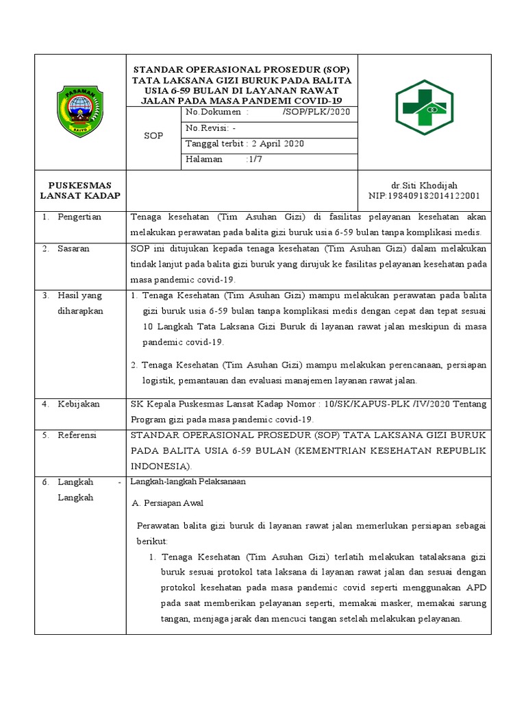 sop tata laksana balita gizi buruk 2020 covid | PDF
