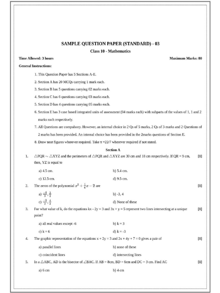Self Study Sample Paper (Strandard) Set - 3 | PDF