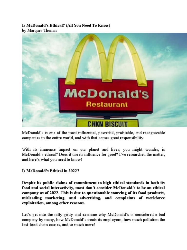 Case-Study On Business Ethics | PDF | Mc Donald's | Employment