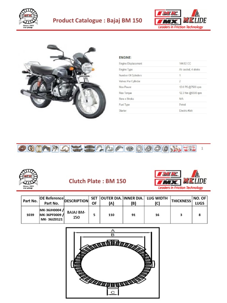 Bajaj BM150 Catalogue | PDF | Clutch | Vehicle Technology