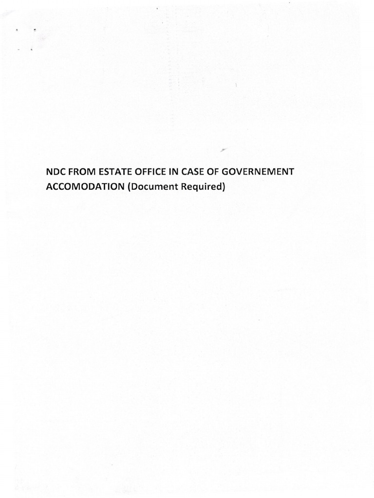 NDC From Estate Office in Case of Governement ACCOMODATION (Document ...