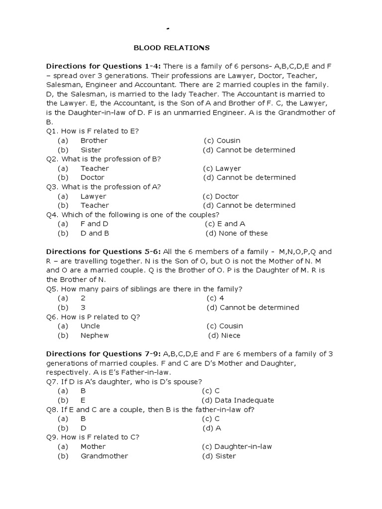 Blood Relations Worksheet | PDF | Family | Behavioural Sciences