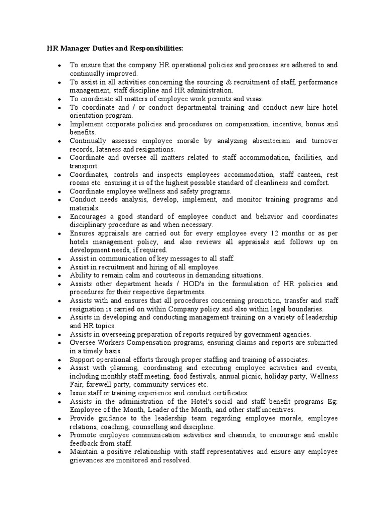 HR Manager Roles and Responsibilities | PDF | Employment | Performance ...
