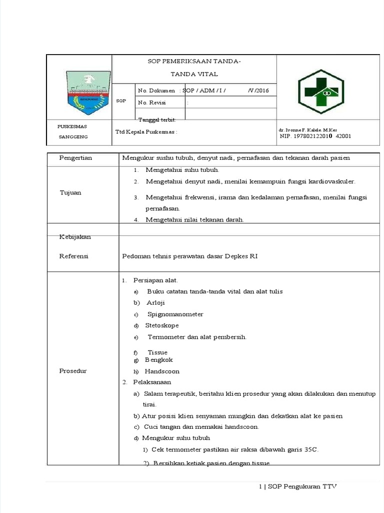 PDF Sop Pemeriksaan TTV - Compress | PDF