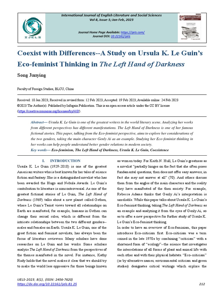 Coexist With Differences - A Study On Ursula K. Le Guin's Eco-Feminist ...