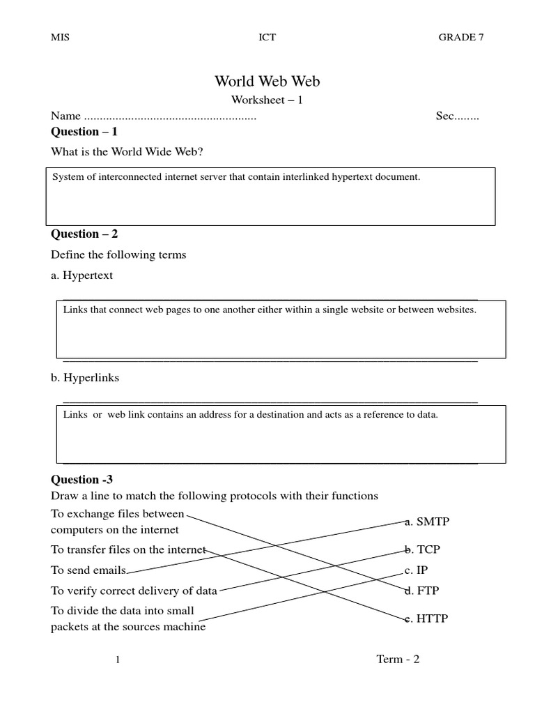 ICT Grade 7 World Wide Web Worksheet | PDF | World Wide Web | Internet ...