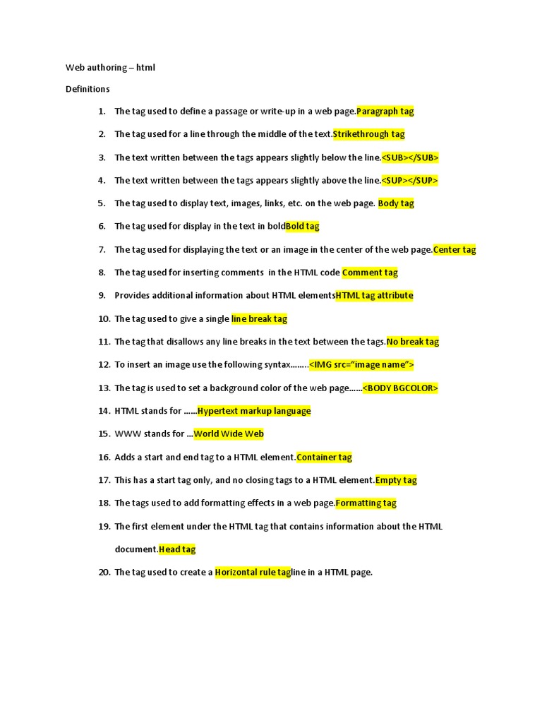 HTML Web Authoring Definitions | PDF