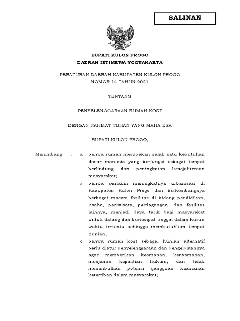 Perda No 14 Tahun 2021 | PDF | Griya & Taman