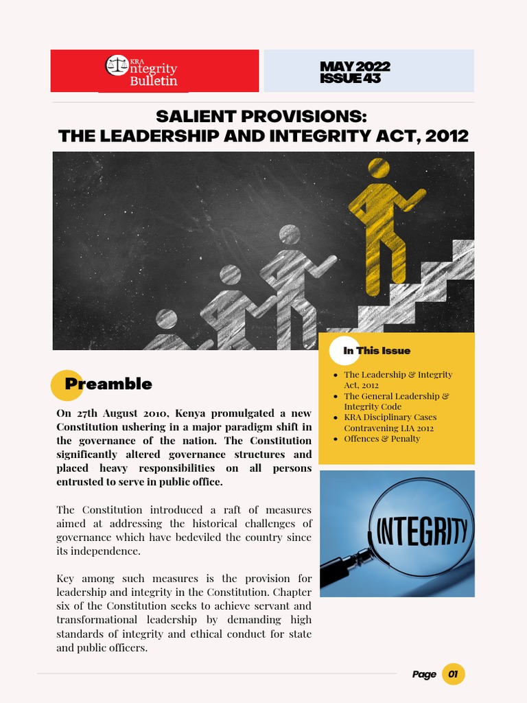 Leadership and Integrity Act Overview | PDF | Integrity | Constitution
