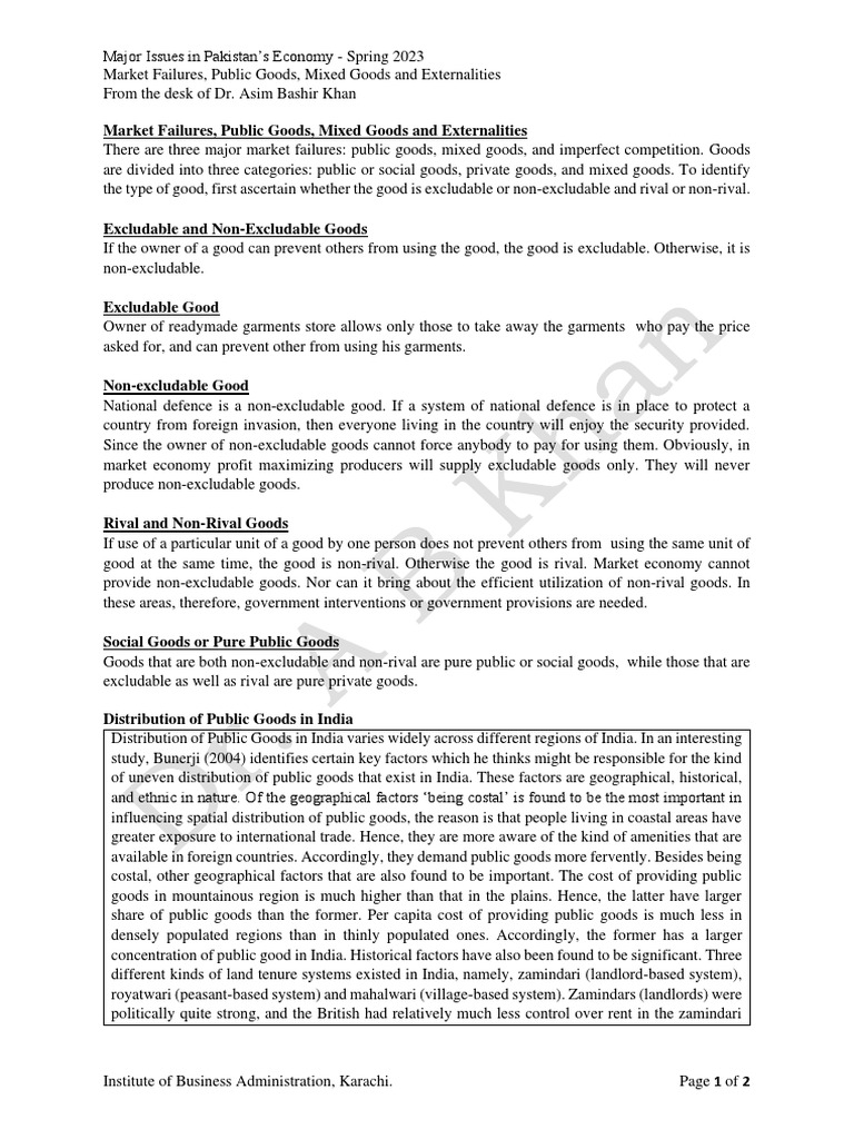 Market Failures, Public Goods, Mixed Goods and Externalities by Dr. A B ...