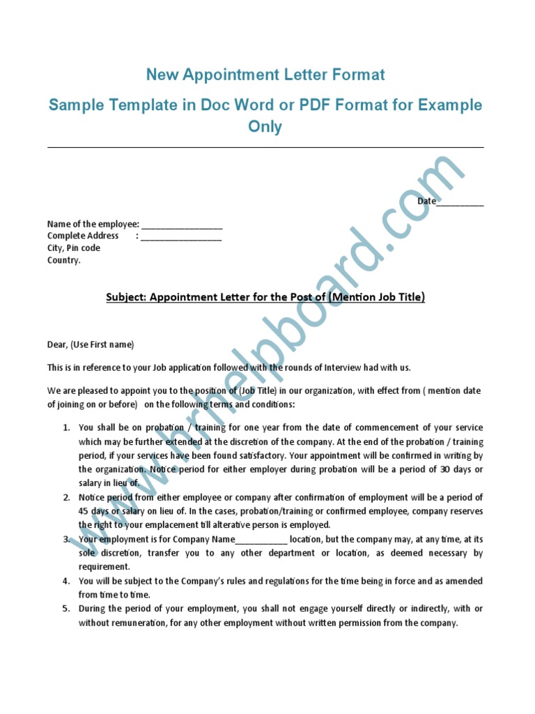 New Appointment Letter Format1 | PDF | Employment | Government