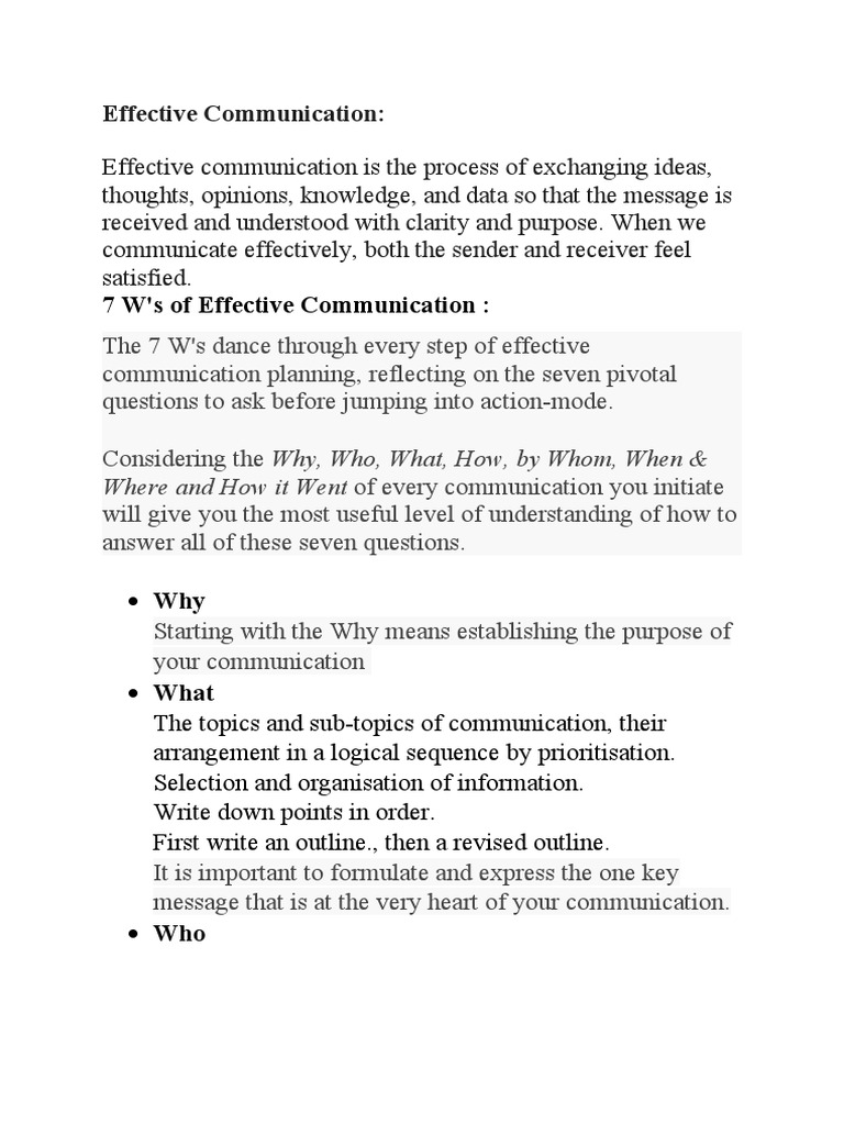 The 7 W's of Effective Communication | PDF | Communication | Etiquette