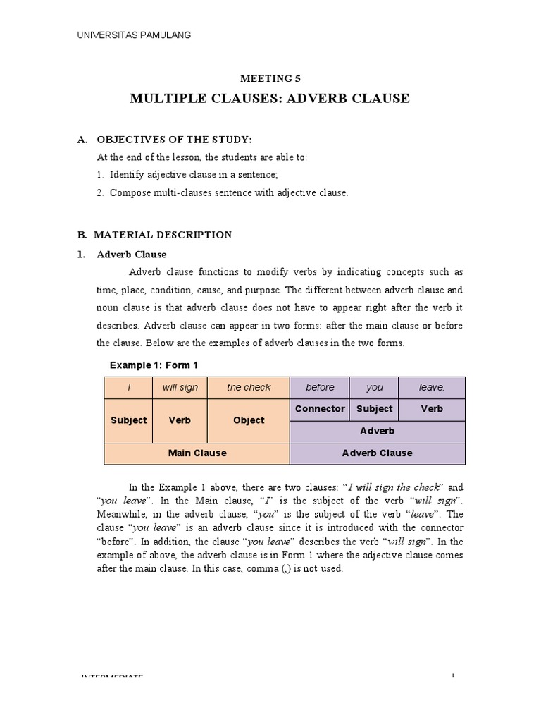 Understanding Adverb Clauses | PDF | Adverb | Subject (Grammar)