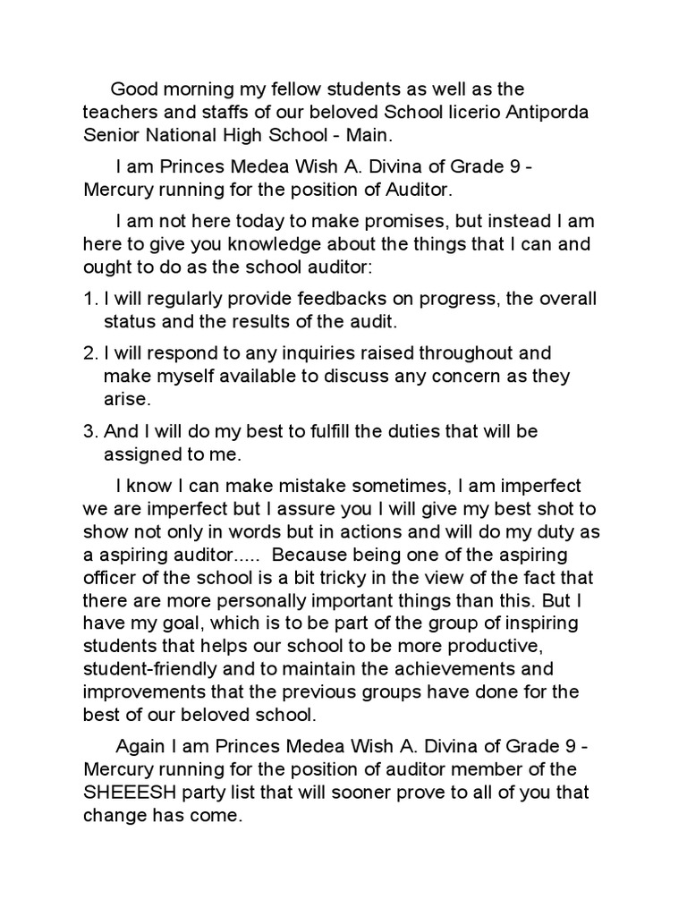 Auditor Campaign Speech | PDF | Career & Growth | Business