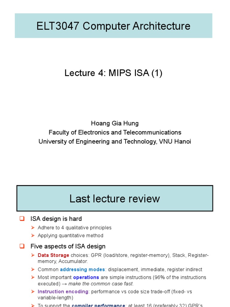 Week 4 - Lecture 4 - MIPS ISA | PDF | Assembly Language | Computer Science