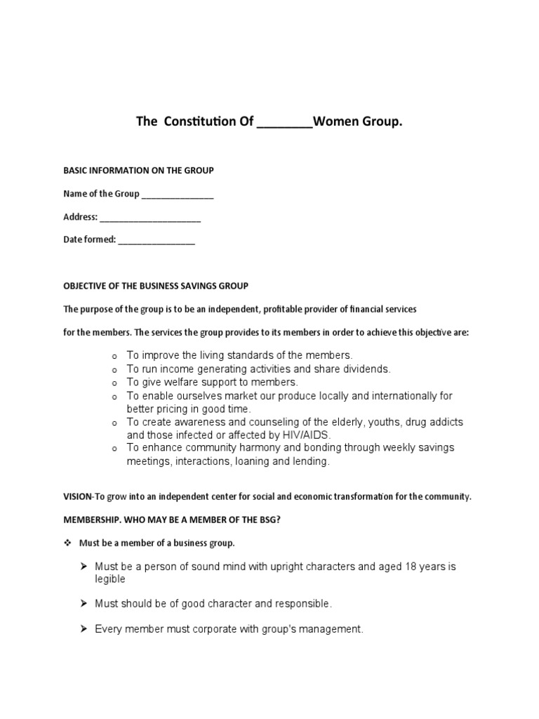 Constitution of Women Savings Group | PDF | Loans | Economies