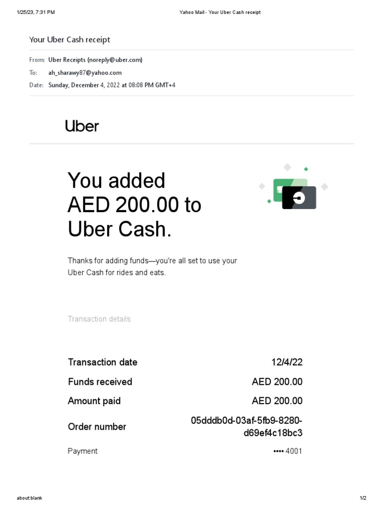 Yahoo Mail - Your Uber Cash Receipt | PDF