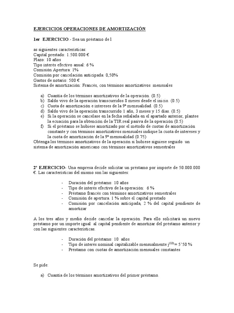 Ejercicios Operaciones de Amortización | PDF | Interés | Dinero