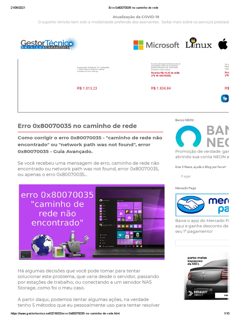 Erro 0x80070035 No Caminho de Rede | PDF | Rede de computadores ... Erro 0x80070035 No Caminho de Rede | PDF | Rede de computadores ...