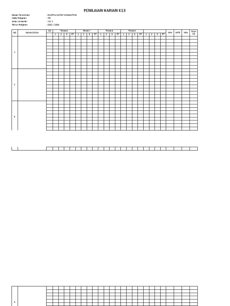 Penilaian k13 Pengetahuan Dan Keterampilan SMPN 4 Satap Kls Vii-Ix | PDF