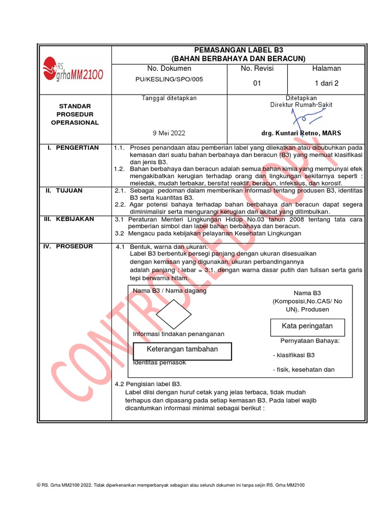 005.sop Pemasangan Label B3 - Rev 01 | PDF