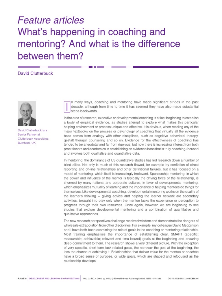 What’s happening in coaching and mentoring and whats the difference Clutterbuck 2008 | PDF ...