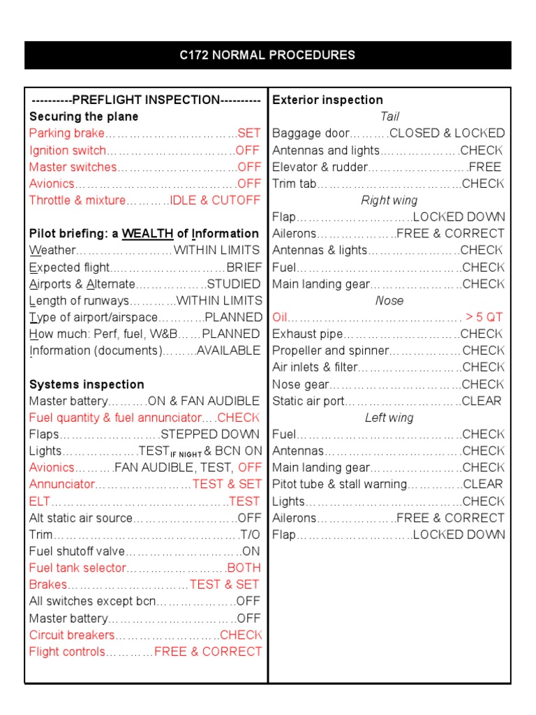 C172sp Quick Reference Handbook Pdf Aviation Aircraft