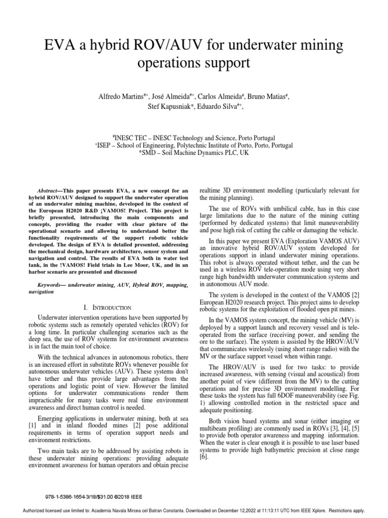 EVA A Hybrid ROV AUV For Underwater Mining Operations Support | PDF ...