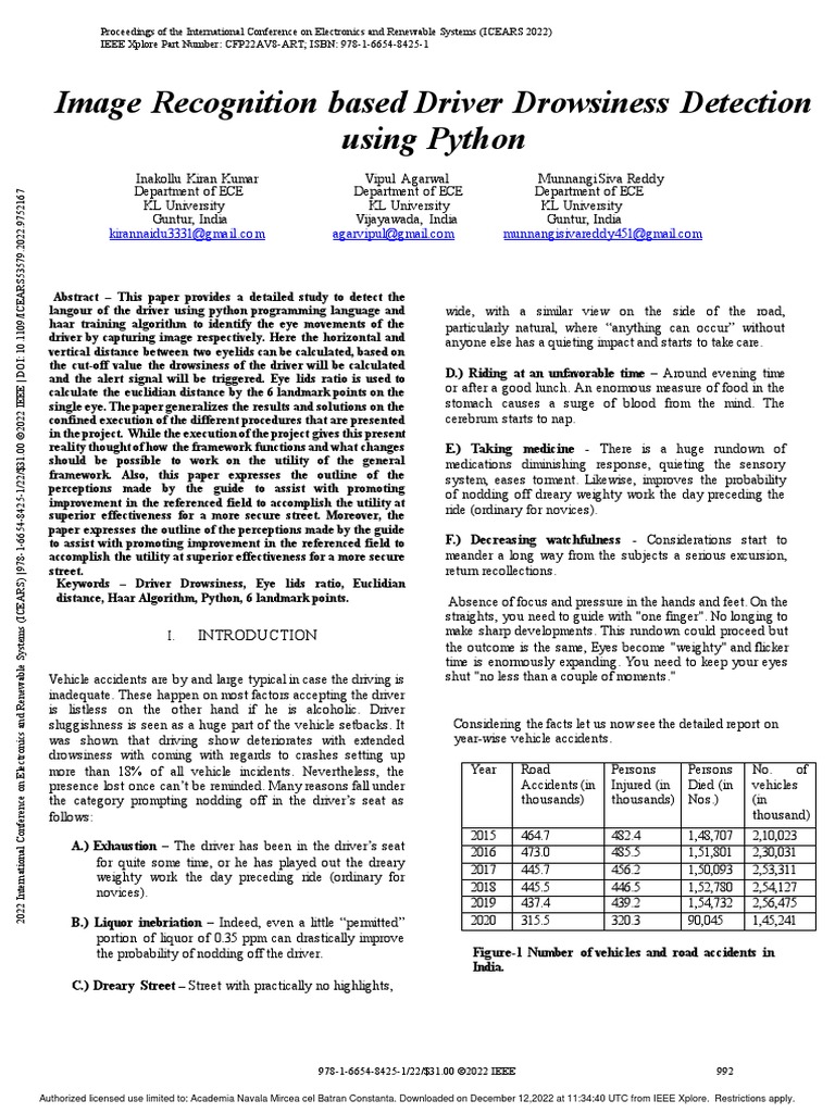 Image Recognition Based Driver Drowsiness Detection Using Python | PDF | Library (Computing ...
