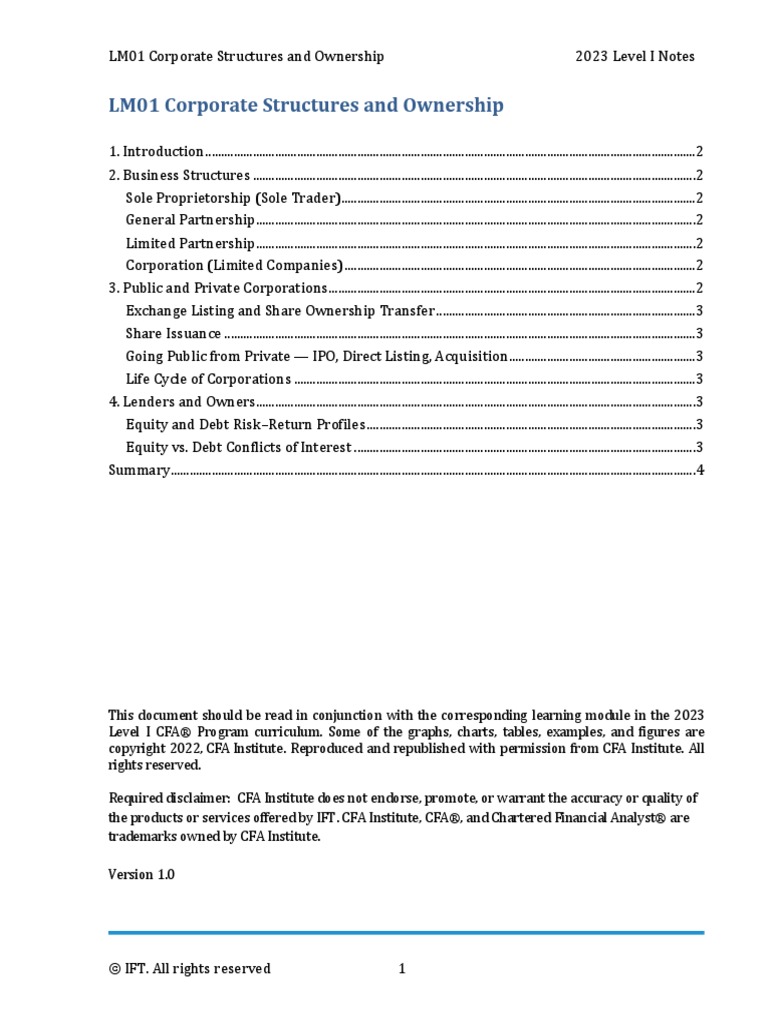 LM01 Corporate Structures and Ownership | PDF | Partnership | Dividend