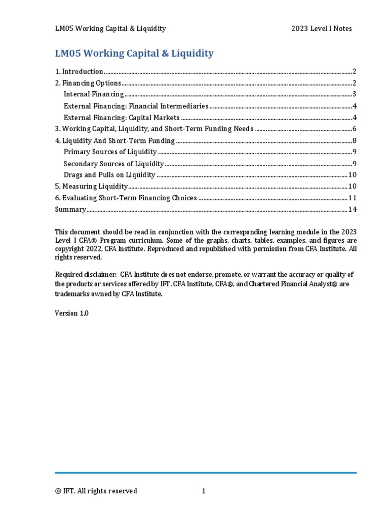 LM05 Working Capital & Liquidity | PDF | Market Liquidity | Working Capital