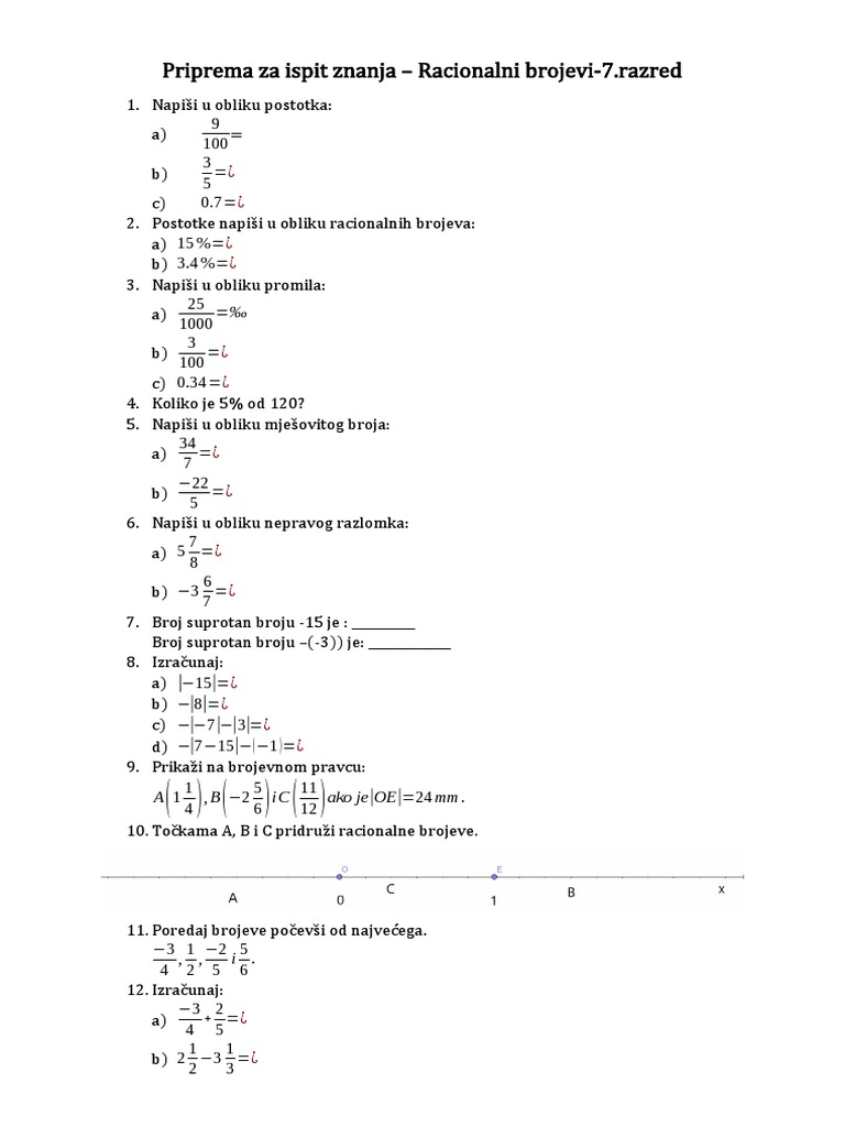 Priprema Za Ispit Znanja Racionalni Brojevi 7.r. | PDF