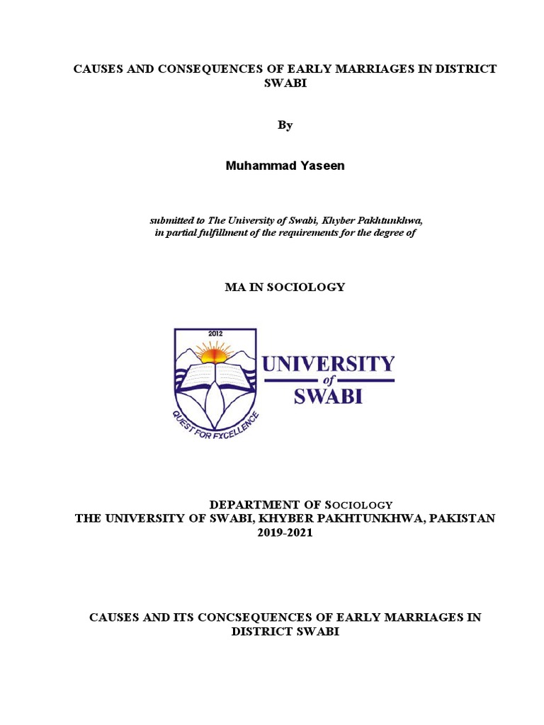 Early Marriages in Swabi: Causes & Effects | PDF | Child Marriage ...