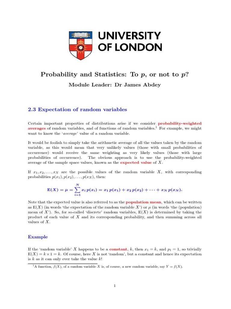 2.3 Expectation of Random Variables | PDF | Random Variable | Expected Value